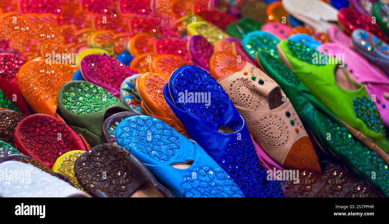 the colorful and traditional leather slippers Stock Photo - Alamy