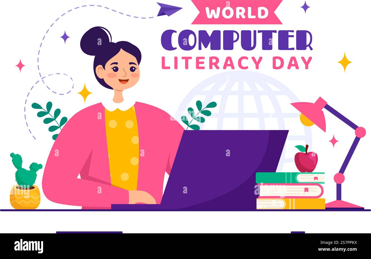 World Computer Literacy Day Vector Illustration on December 2 with Book ...