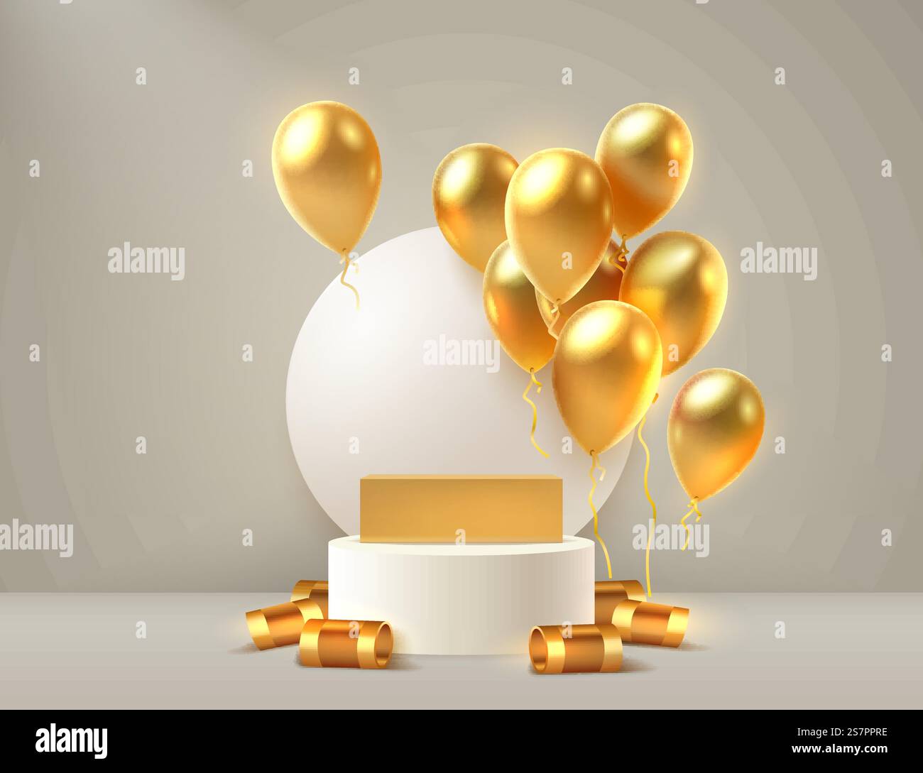 balloon golden podium present, celebrate happy birthday, gold platform ...