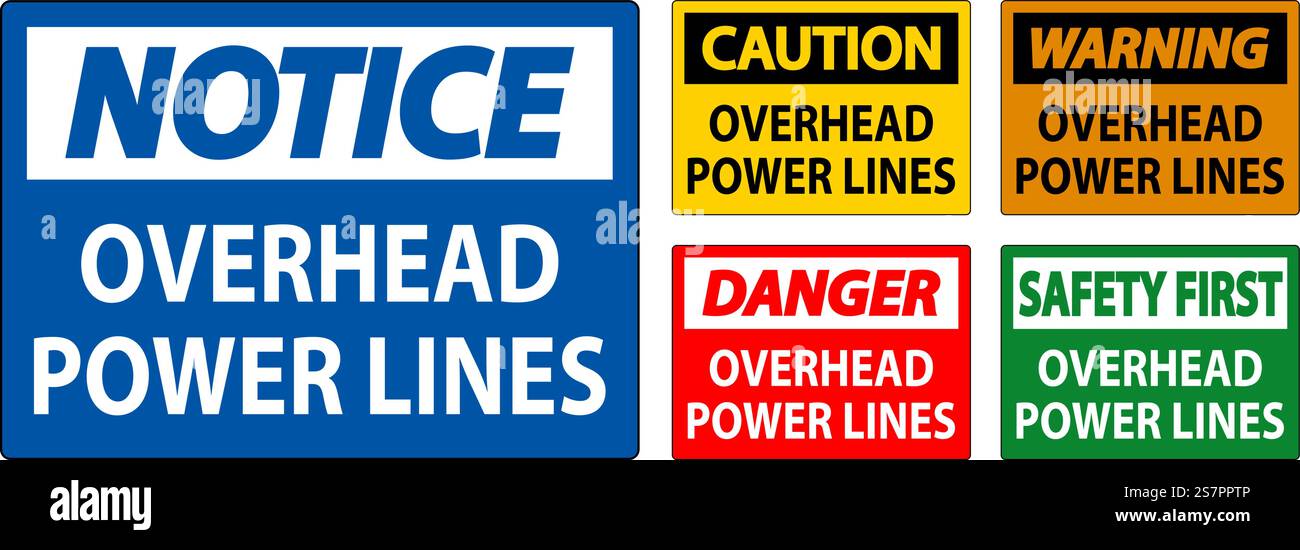 Danger Sign Overhead Power Lines Stock Vector Image & Art - Alamy