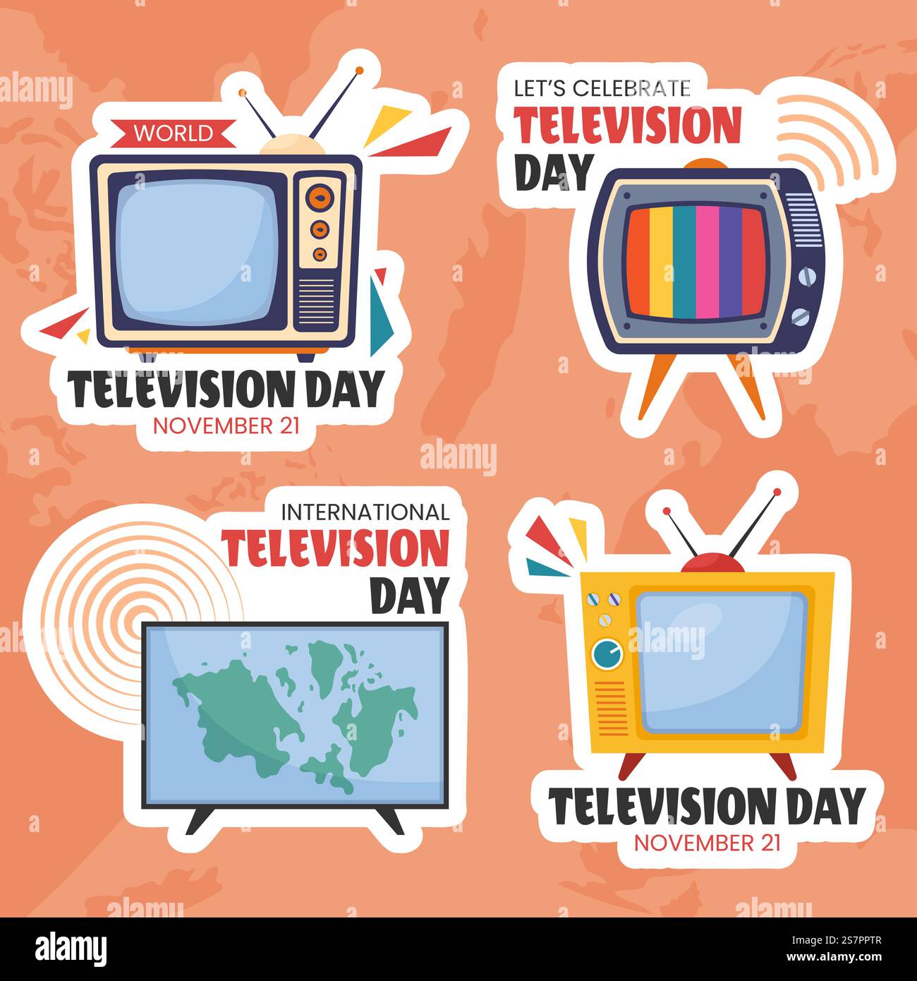 Television Day Label Flat Cartoon Hand Drawn Templates Background ...