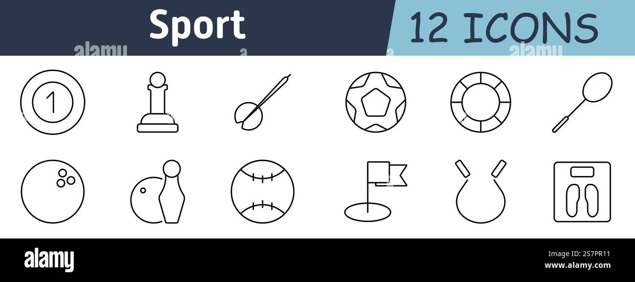 Sport set icon. Billiard ball, chess piece, dartboard, soccer ball ...