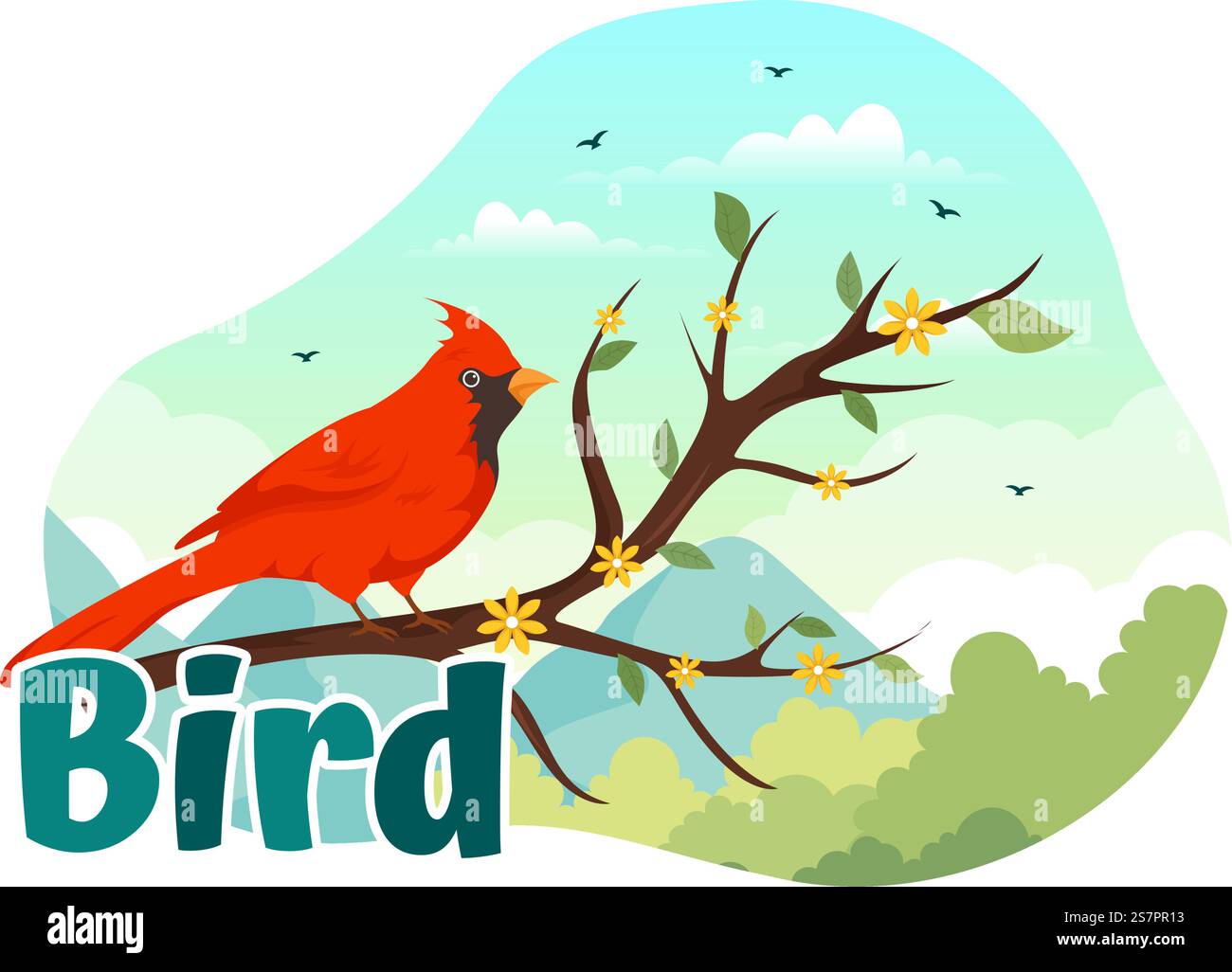 Bird Animal Vector Illustration with Birds on Tree Roots and Sky as ...