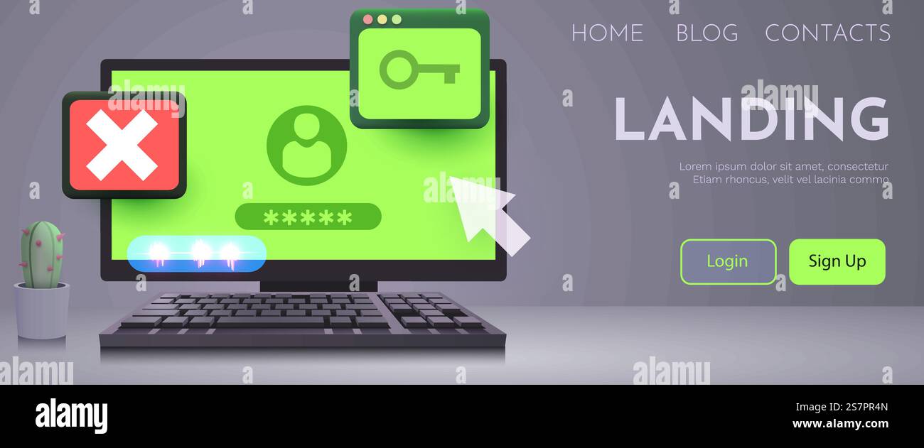 Computer with login window on the screen. Network security and privacy ...