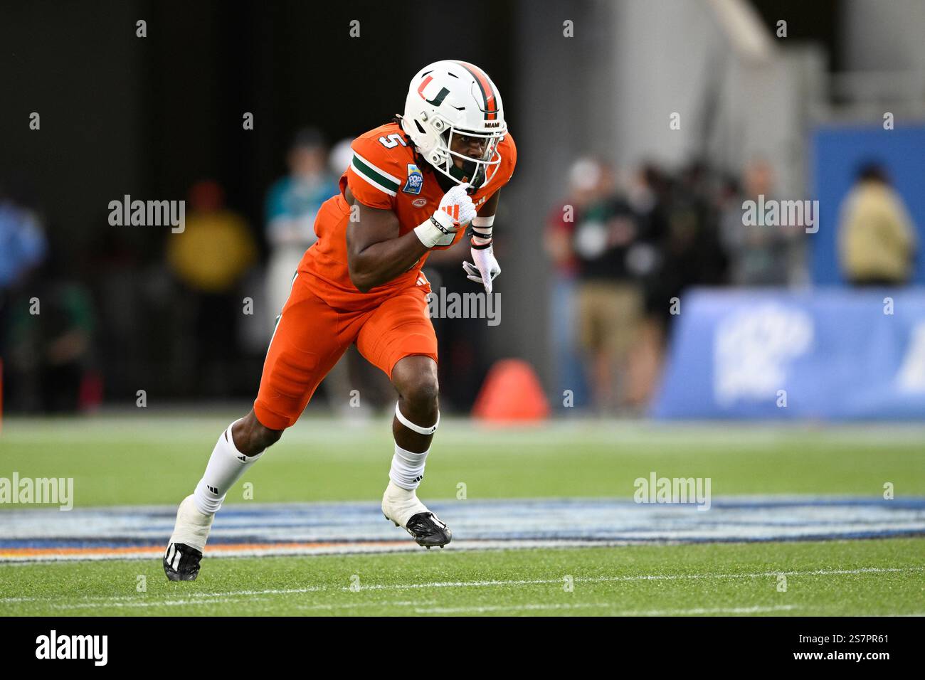 Miami wide receiver Ray Ray Joseph (5) runs against Iowa State during ...