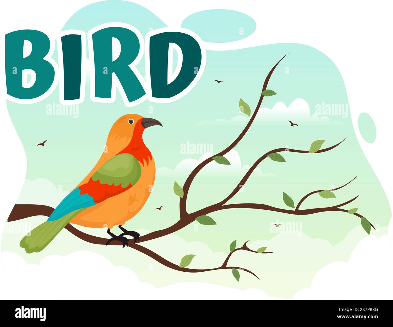 Bird Animal Vector Illustration with Birds on Tree Roots and Sky as ...