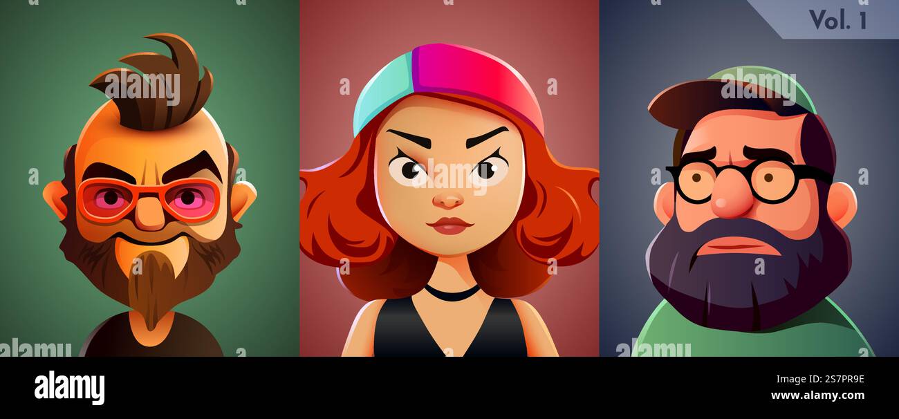 3d cartoon avatar set. Human face collection. Vector illustration. 3d ...