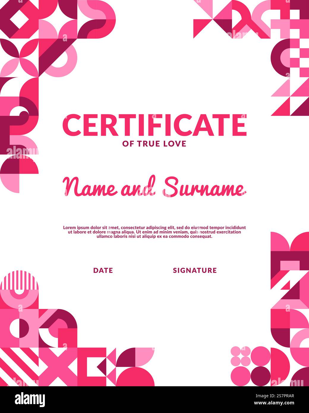 Certificate of love for Valentine day or wedding with geometric shapes ...