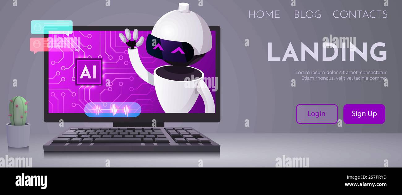 Computer monitor with robot. Chatbot and AI concept. Vector ...