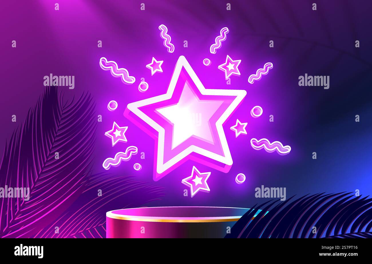 Stars neon sign, 1st banner light, best signboard. Vector illustration ...