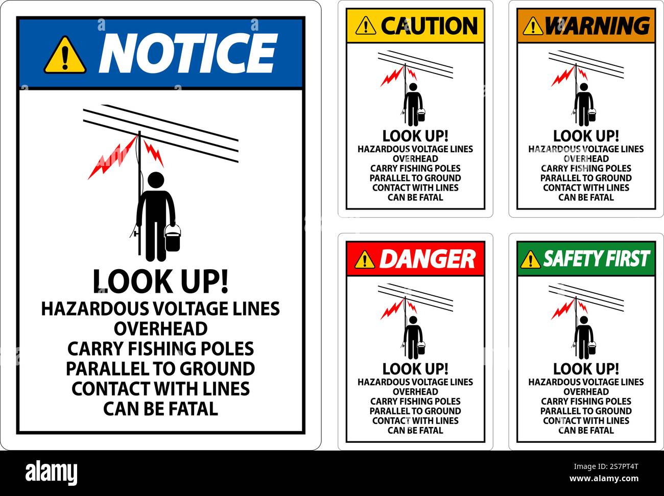 Danger Sign Look Up Hazardous Voltage Lines Overhead Stock Vector Image ...