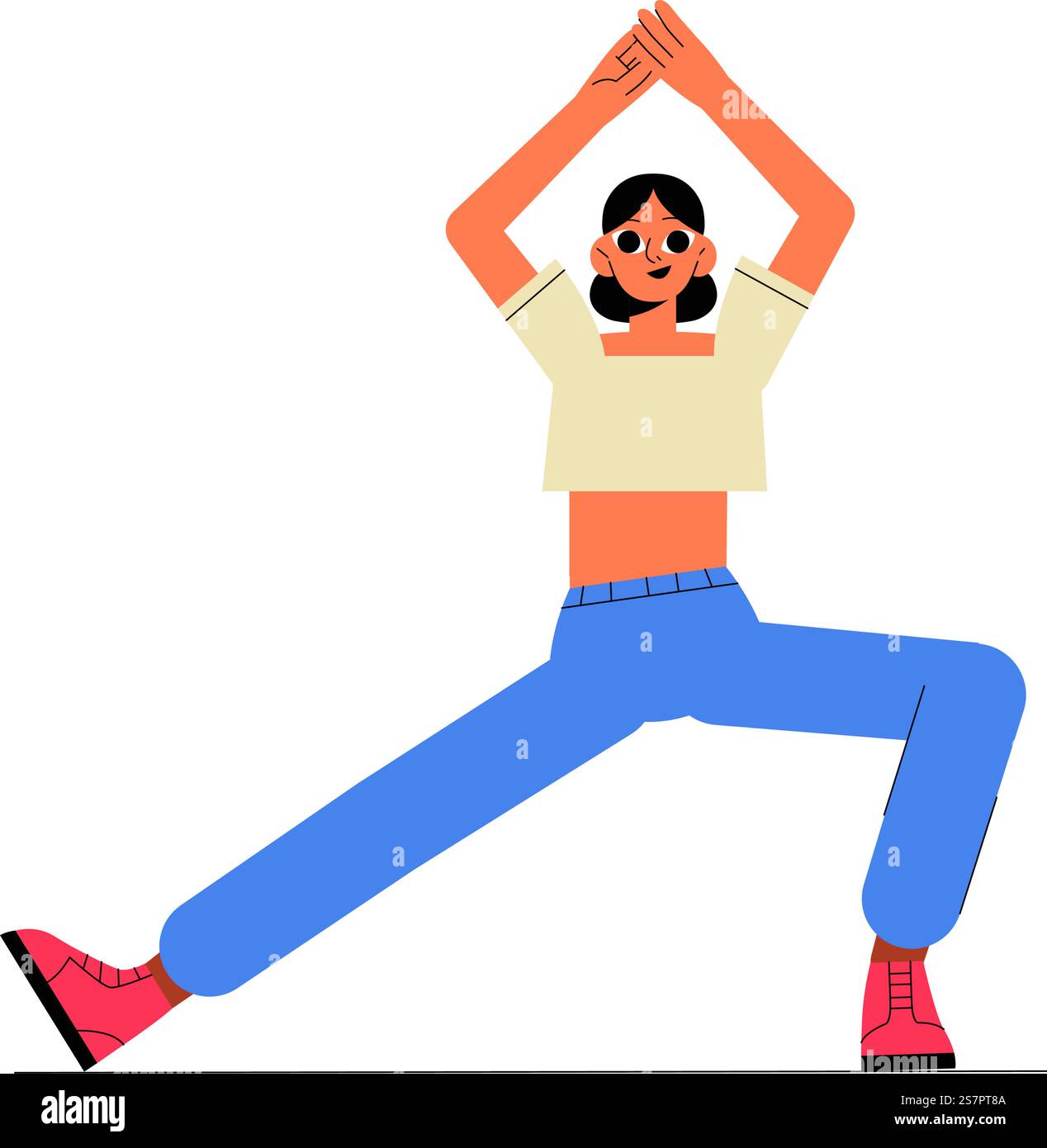 Female Yoga Practitioner Performing Stretch Pose In Flat Vector ...
