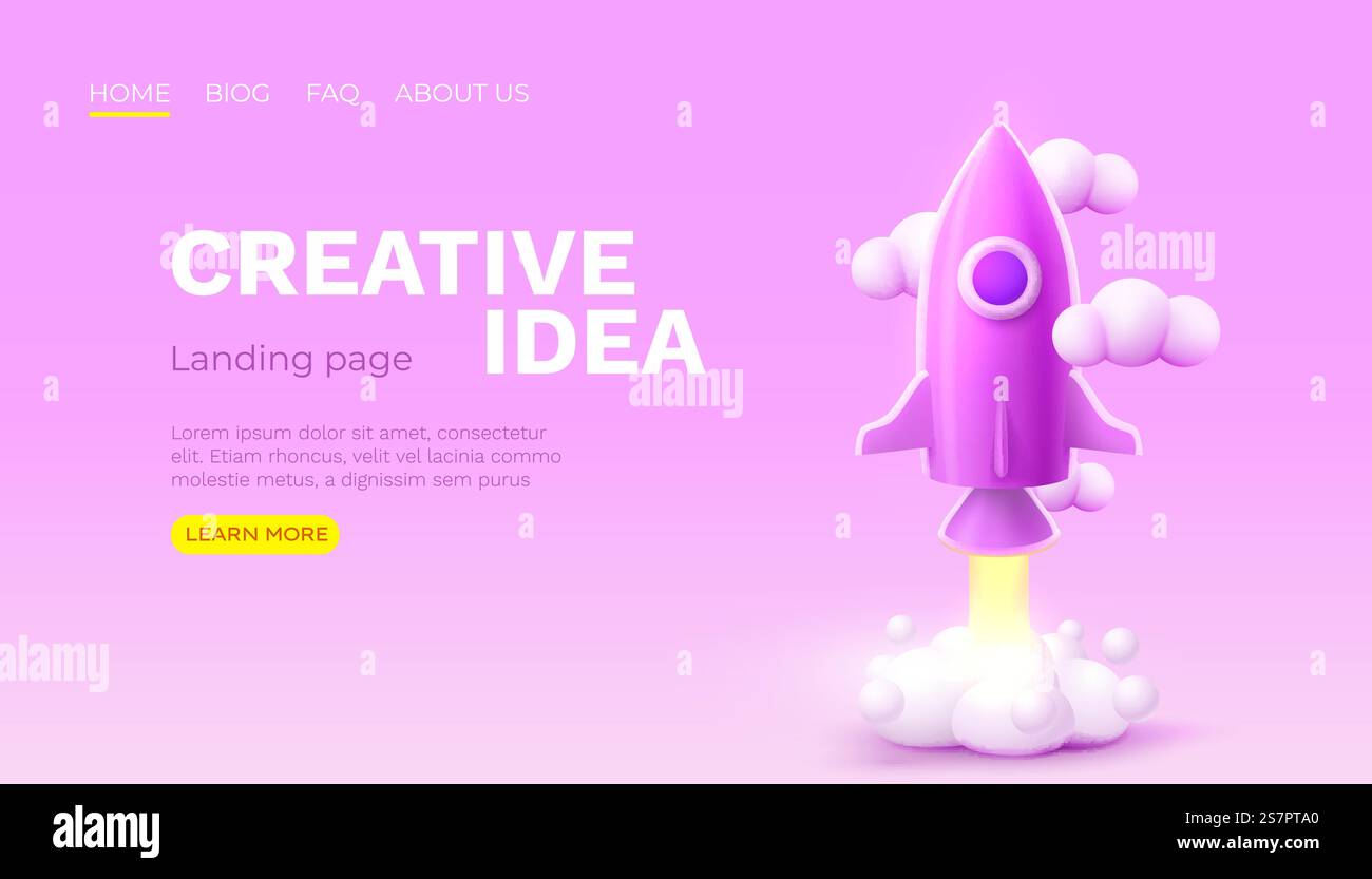 Creative idea rocket space, landing page banner. Vector illustration ...