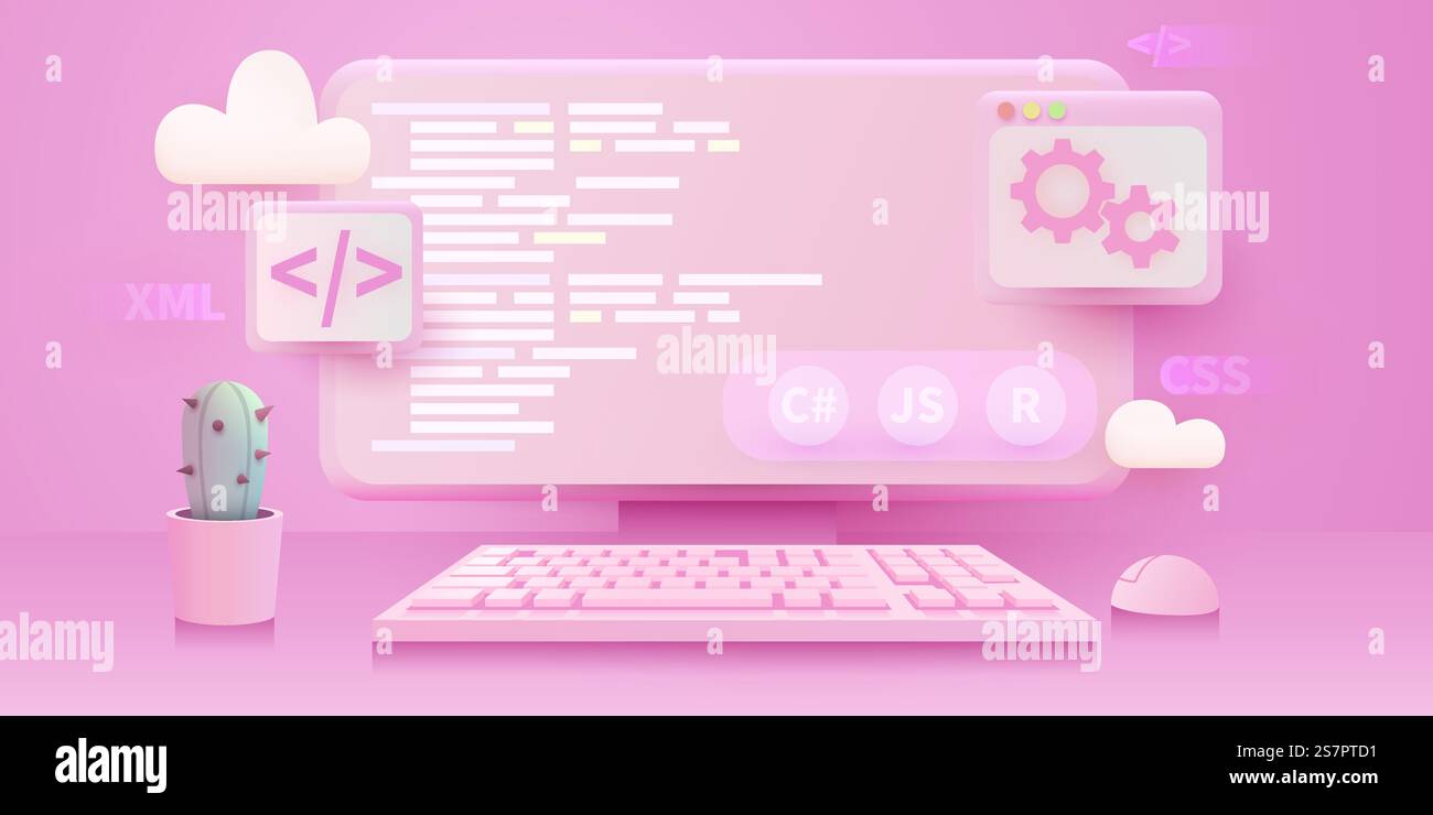 Web Development Coding And Programming Banner Computer Code Vector