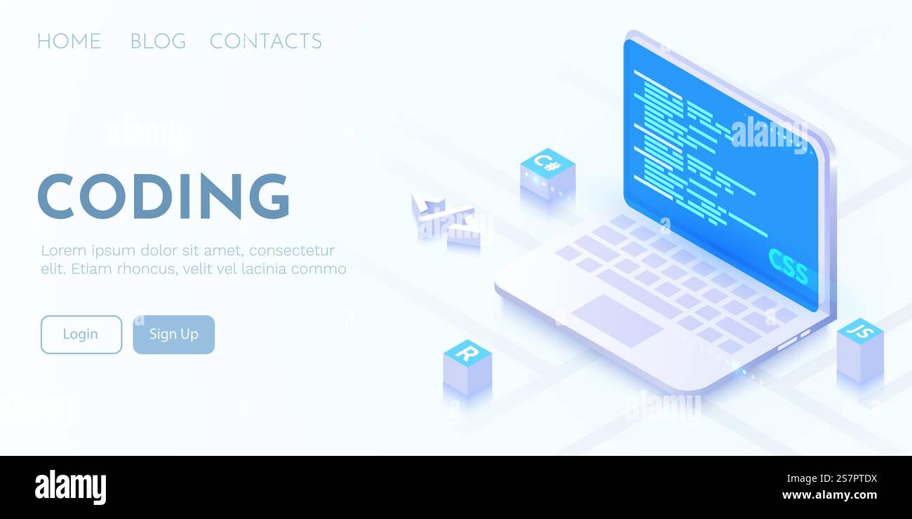 Web Development Coding And Programming Futuristic Banner Computer Code On Laptop Vector