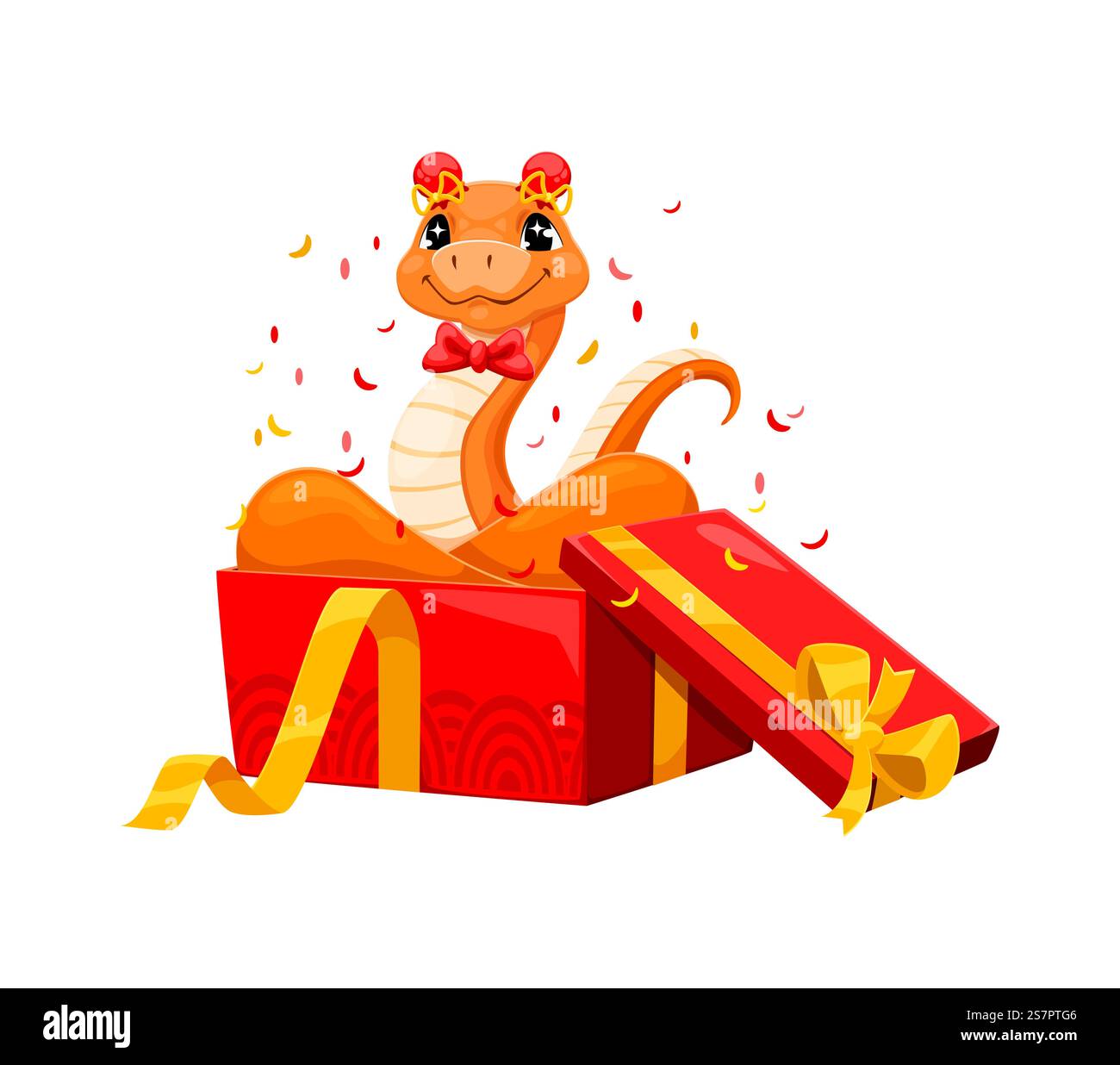 Funny asian horoscope snake character in holiday gift box, vector ...