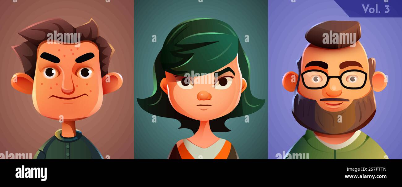 3d cartoon avatar set. Human face collection. Vector illustration. 3d ...