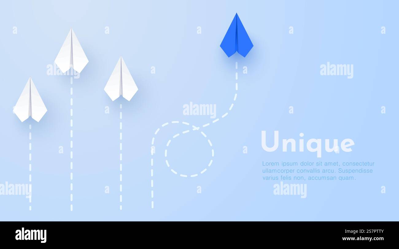 Paper planes flying forward. Leadership, success, finding new way and ...