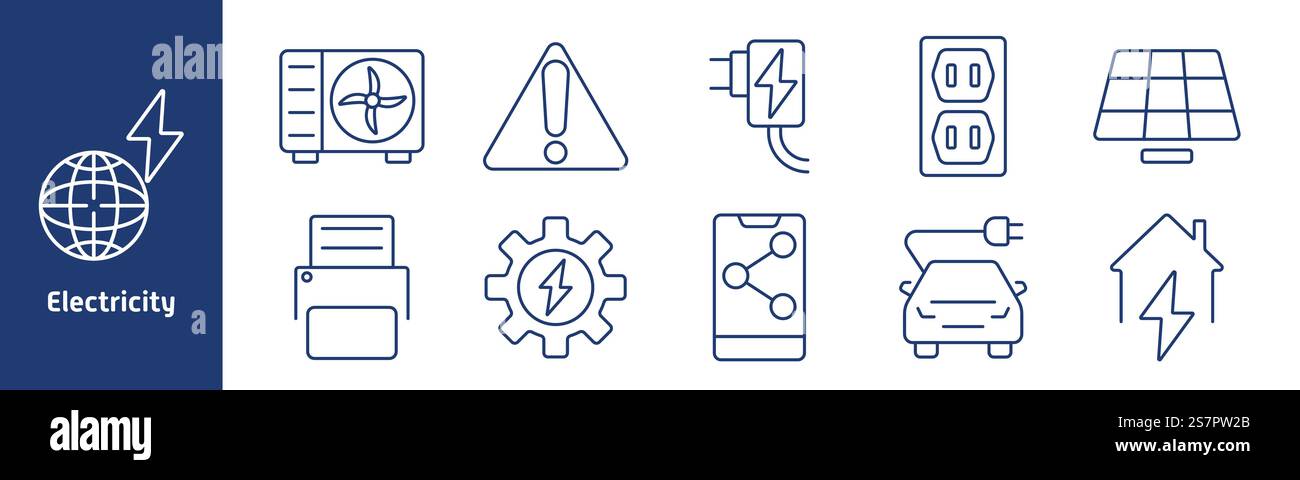 Electricity set icon. Global power, ventilation unit, electrical ...