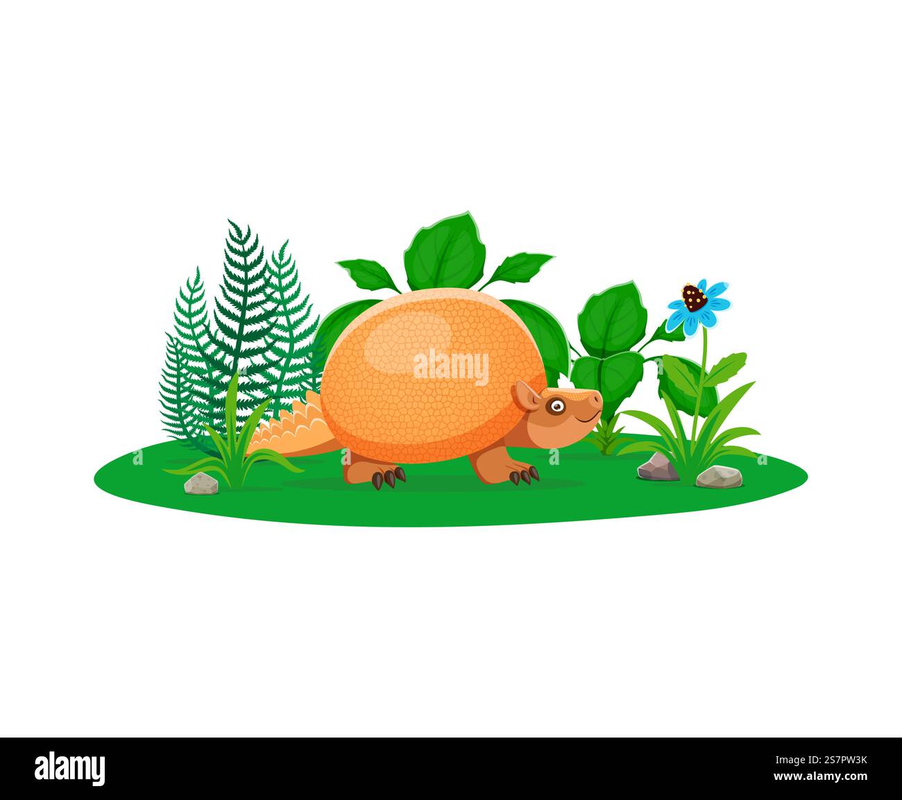 Cartoon Glyptodon dinosaur childish character. Prehistoric lizard ...