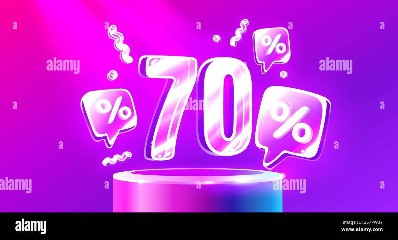 Mega sale special offer, Neon 70 off sale banner. Sign board promotion ...