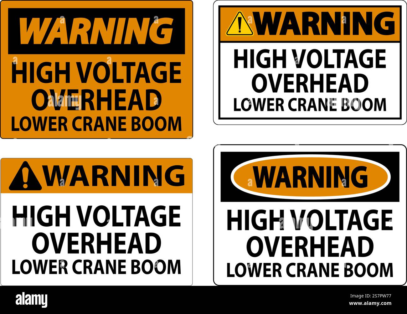 Warning Sign High Voltage Overhead, Lower Crane Boom Stock Vector Image ...