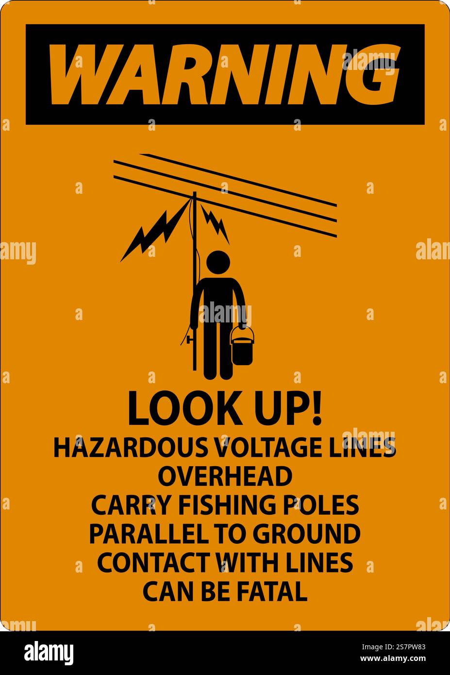 Warning Sign Look Up Hazardous Voltage Lines Overhead Stock Vector ...