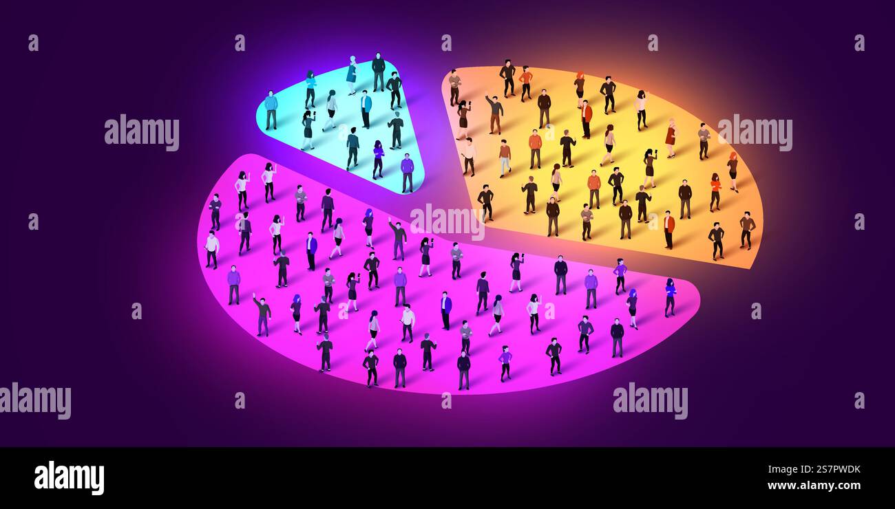 People crowd in form of pie chart composed of people. Statistic concept ...