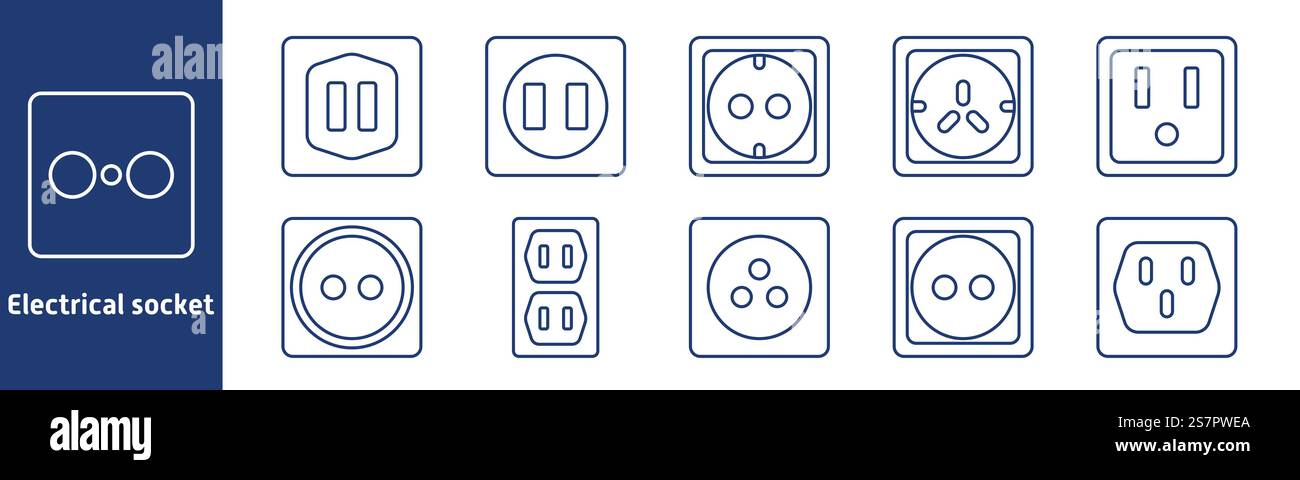 Electrical socket set icon. Plug types, outlets, power connectors ...