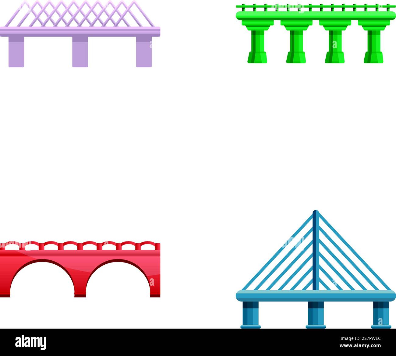 Bridge icons set cartoon vector. Various type of bridge. Road ...