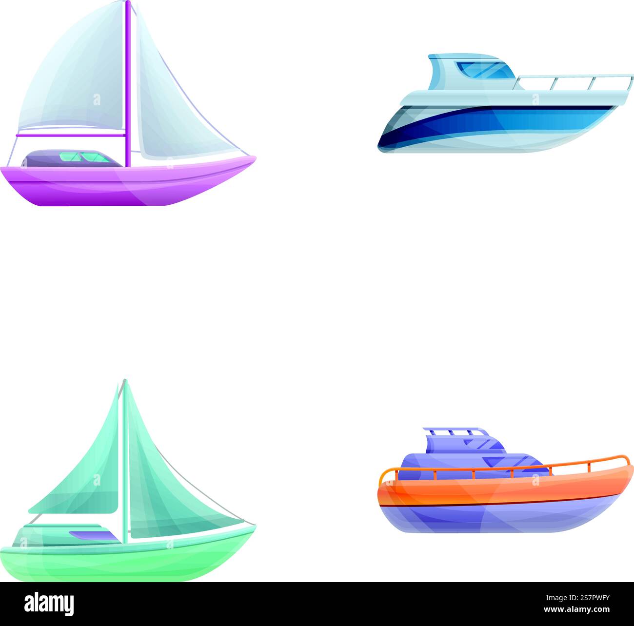 Water transport icons set cartoon vector. Travel yacht and powerboat ...