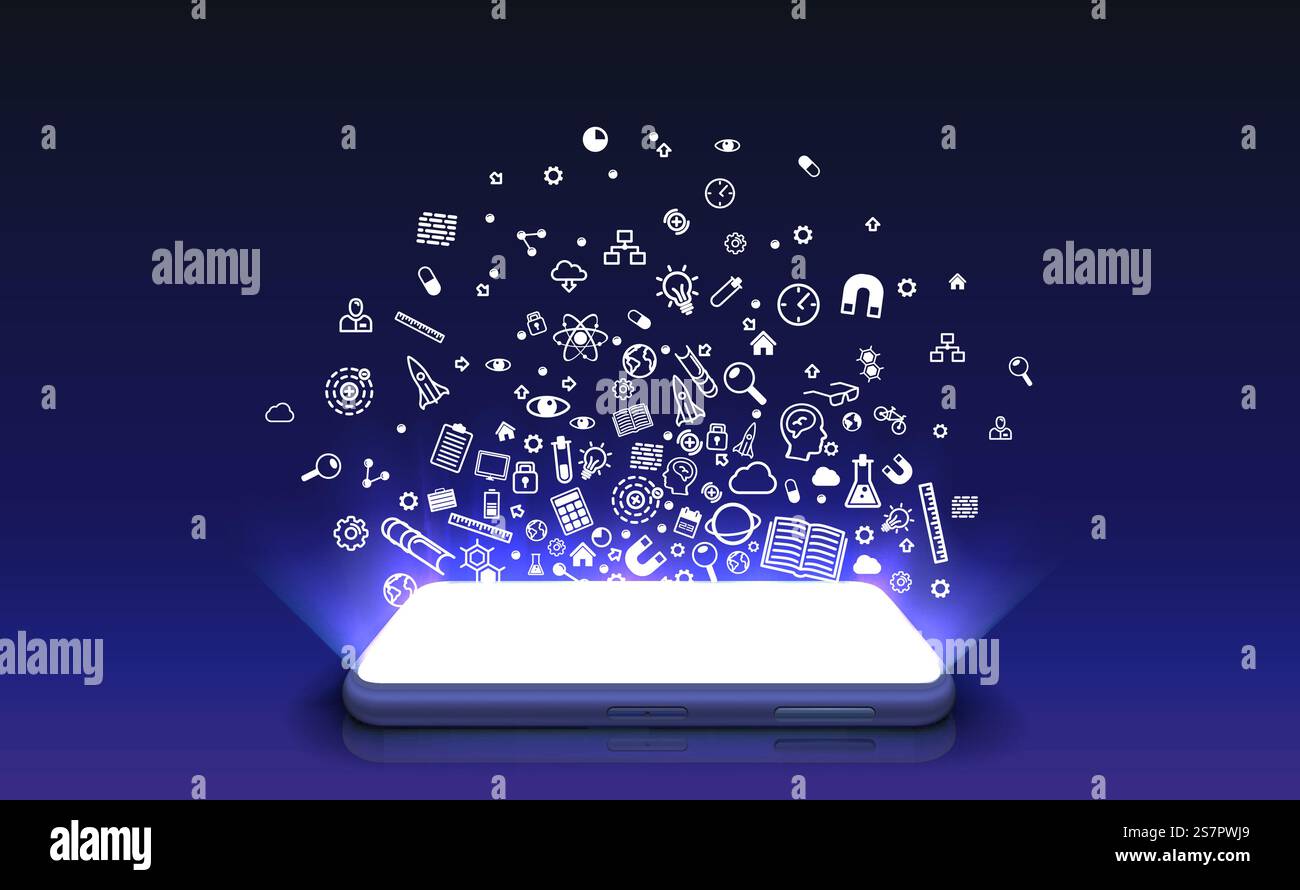 Smartphone mobile screen, icons data, technology mobile display light. Vector illustration ...