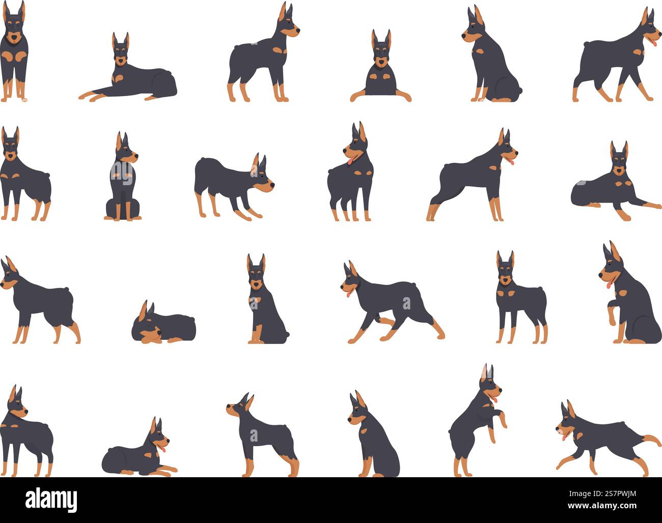 Doberman pinscher icons set cartoon vector. Angry animal. Head canine ...