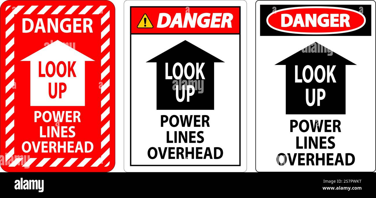Electrical Safety Sign Danger Look Up, Power Lines Overhead Stock ...