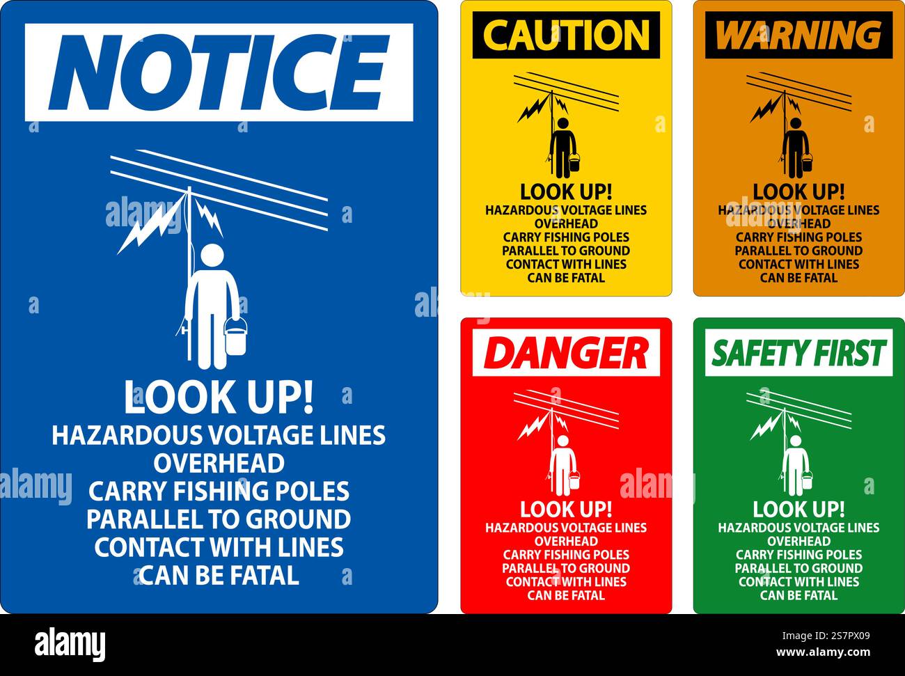 Danger Sign Look Up Hazardous Voltage Lines Overhead Stock Vector Image ...
