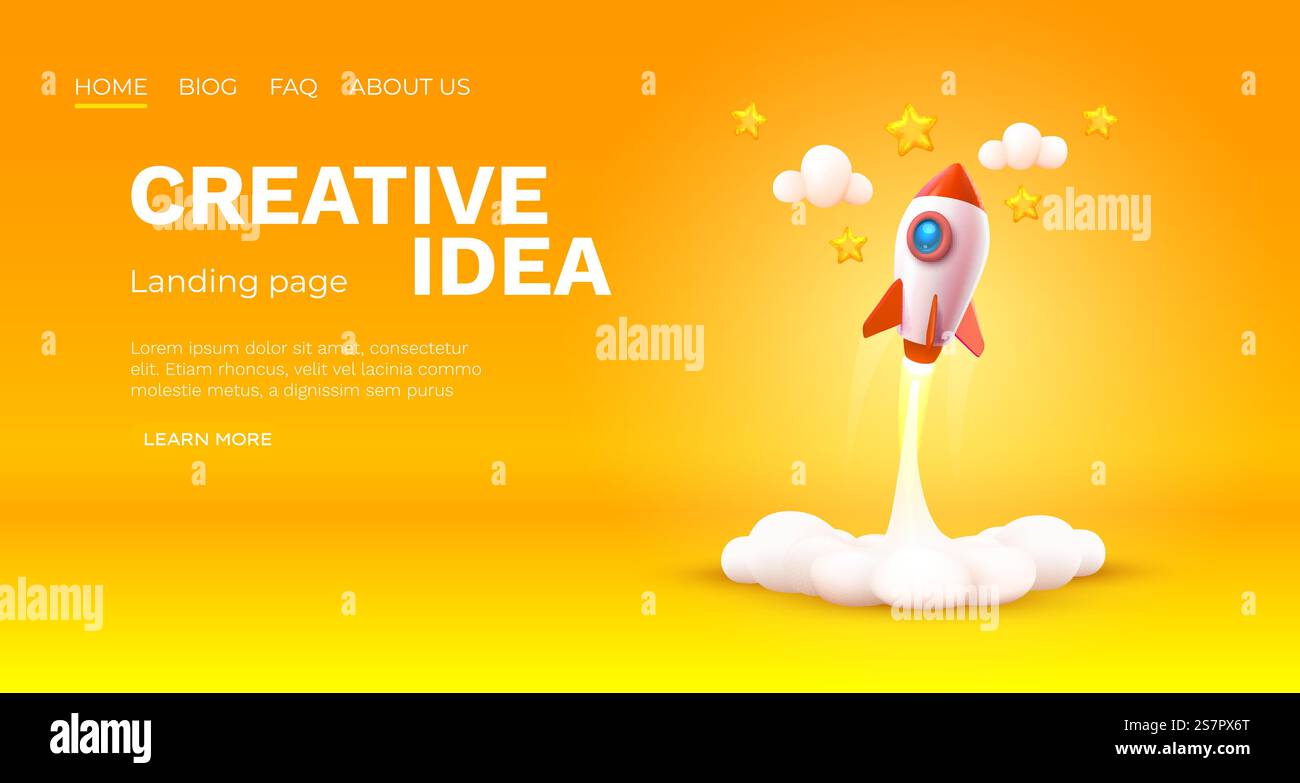 Creative idea landing page, rocket space banner. Vector illustration ...