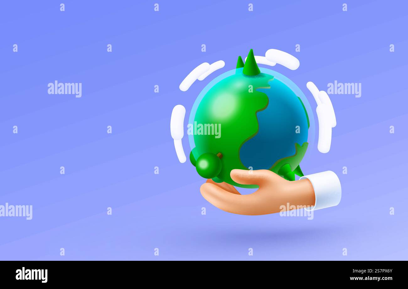 Planet in human hand, eco green earth. Vector illustration. Planet in ...