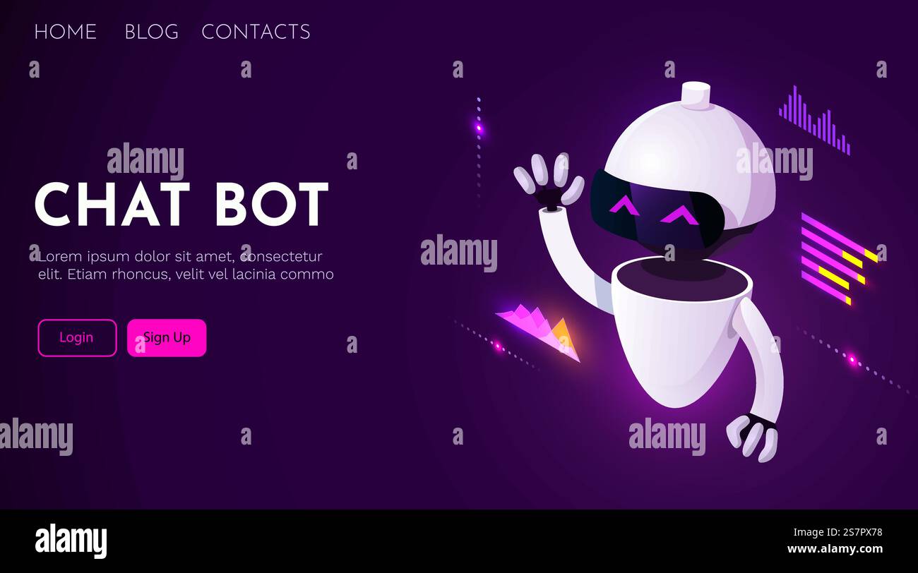 Website landing home page with robot. Chatbot or AI concept. Modern ...