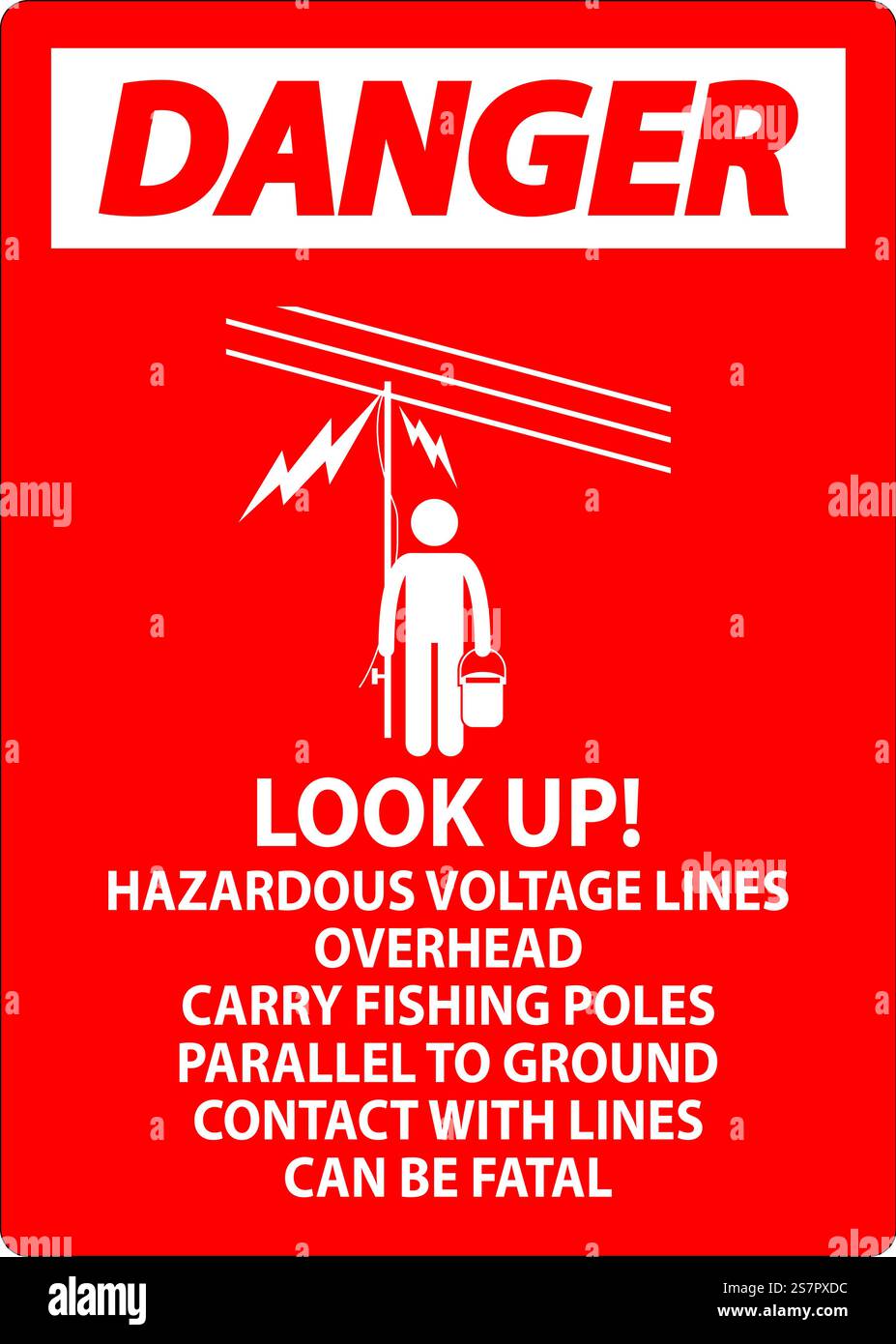 Danger Sign Look Up Hazardous Voltage Lines Overhead Stock Vector Image ...