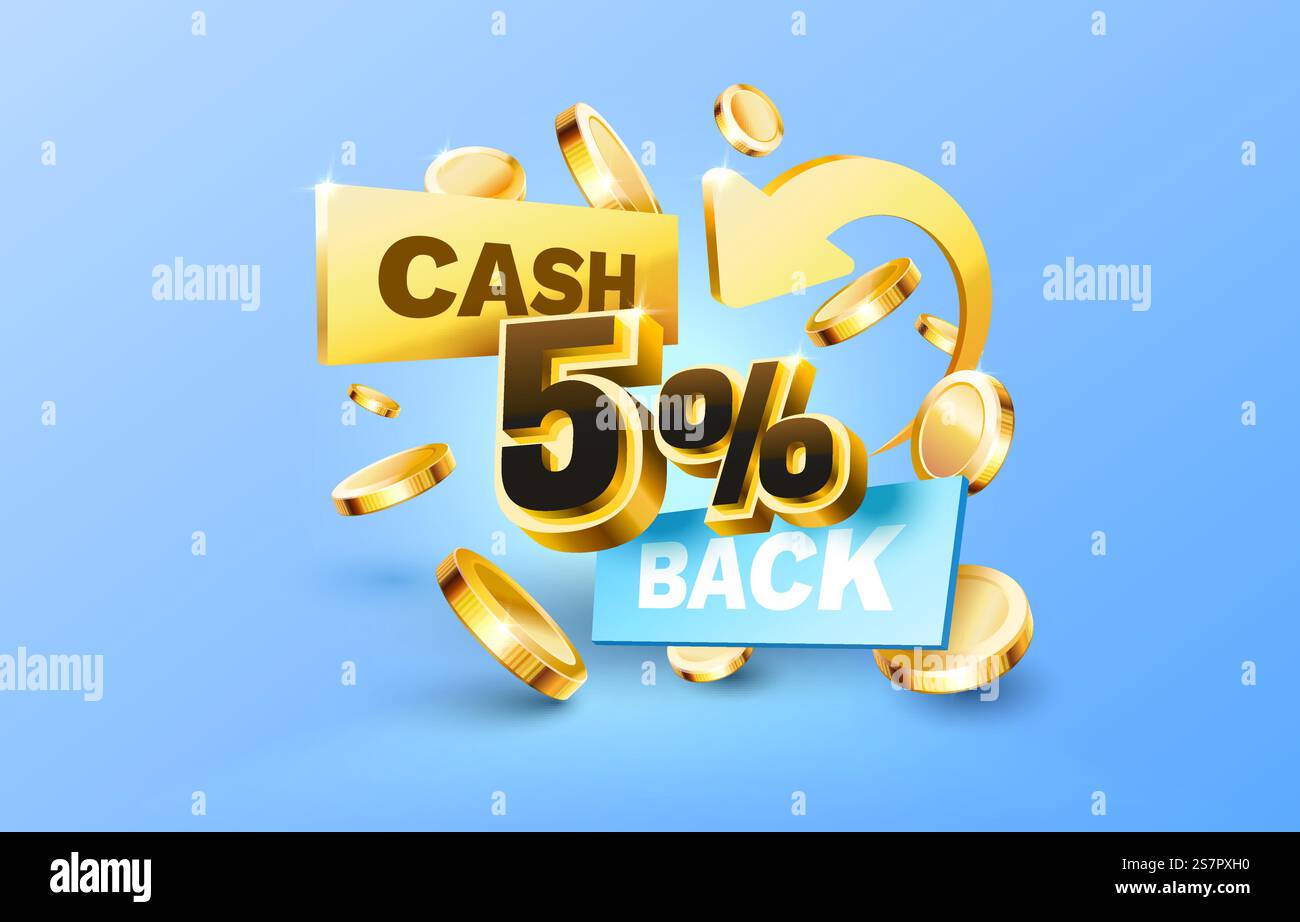 5 Cash back service, financial payment label. Vector illustration. 5 ...