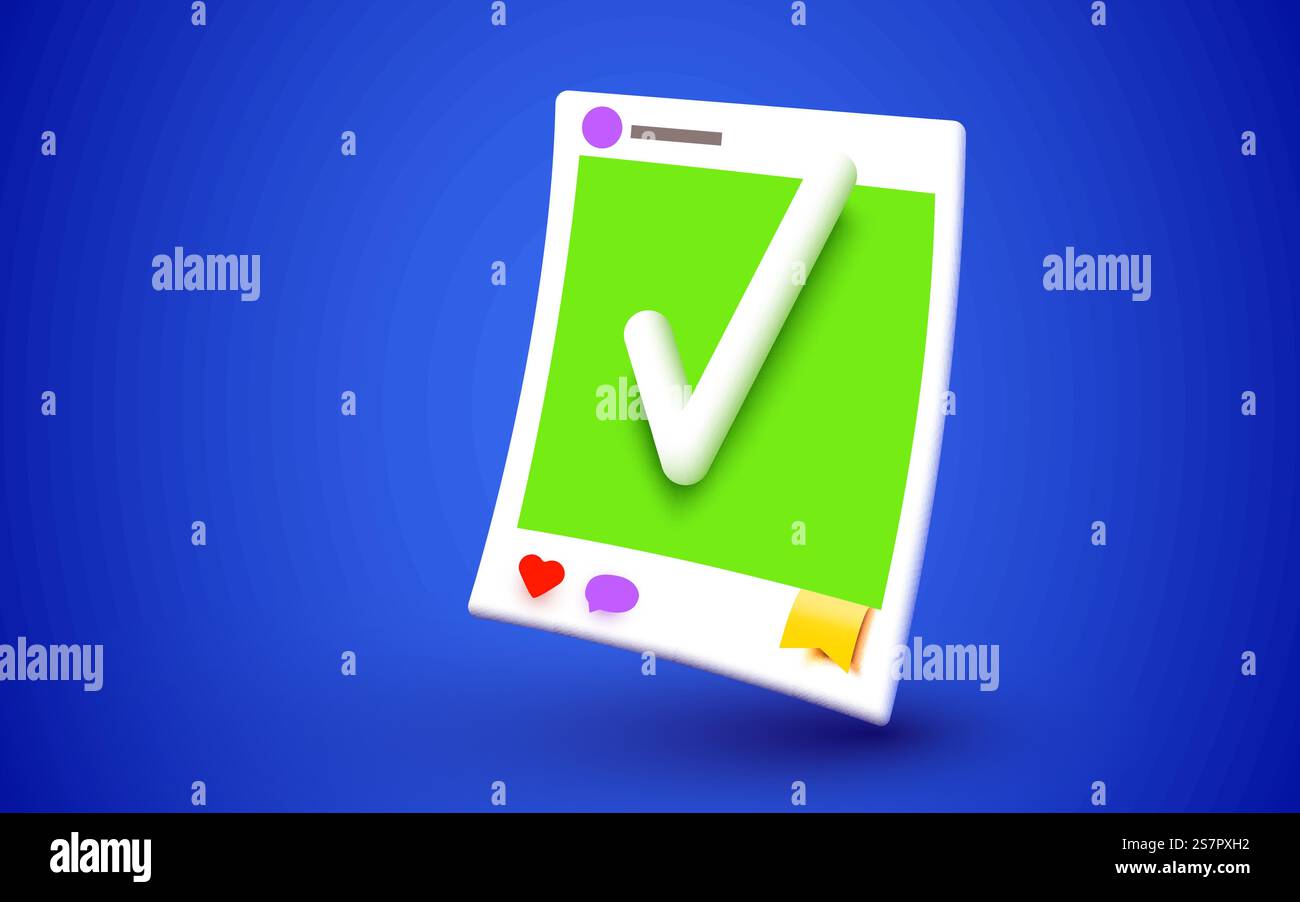 Social media photo frame with check mark. Vector illustration. Social ...