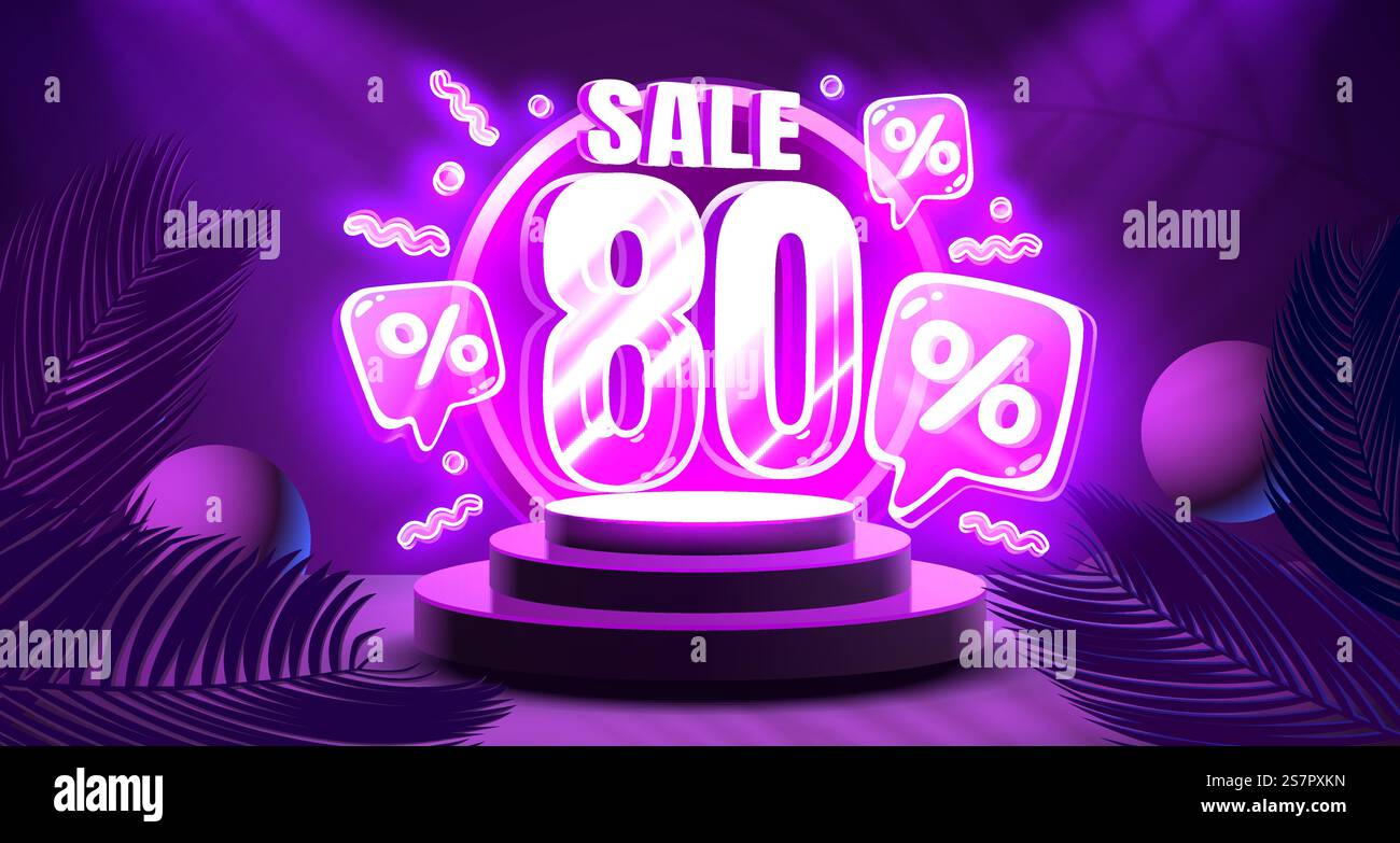 Mega sale special offer, Neon 80 off sale banner. Sign board promotion ...