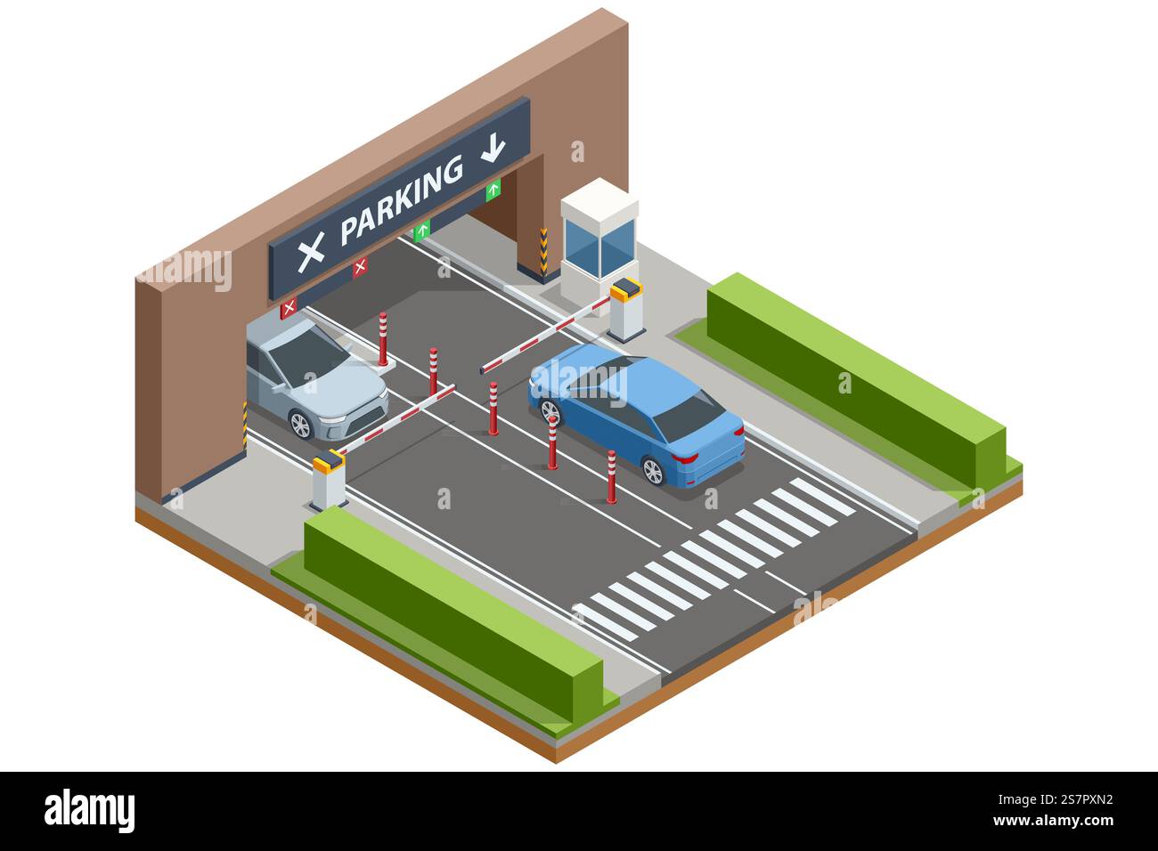Isometric vector image of a parking entrance featuring downward arrows ...