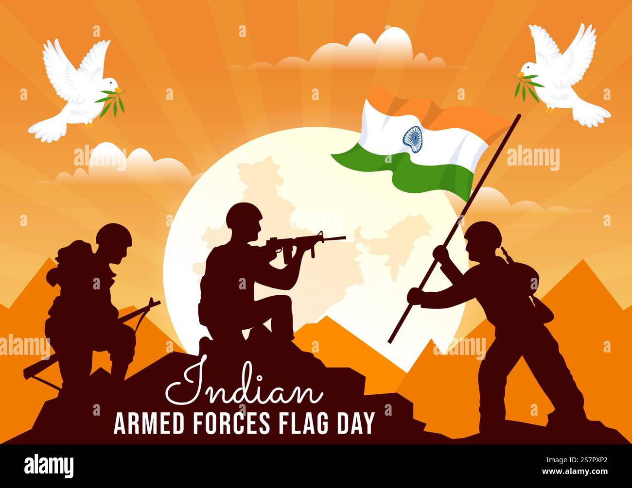 Indian Armed Forces Flag Day Vector Illustration with India and Army Flags in National Holiday ...