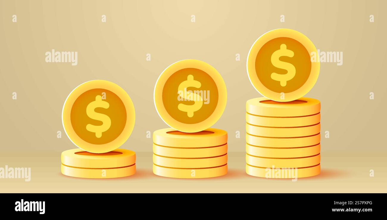 Growing stack of golden dollar coins. Economics concept. Vector ...