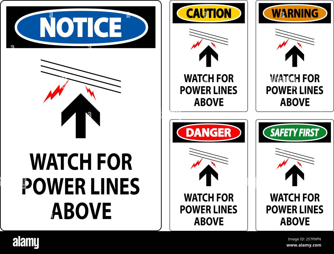 Danger Sign Watch For Power Lines Above Stock Vector Image & Art - Alamy