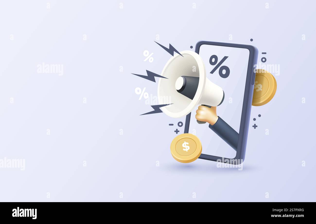 Megaphone smartphone mobile screen, technology mobile display. Vector ...