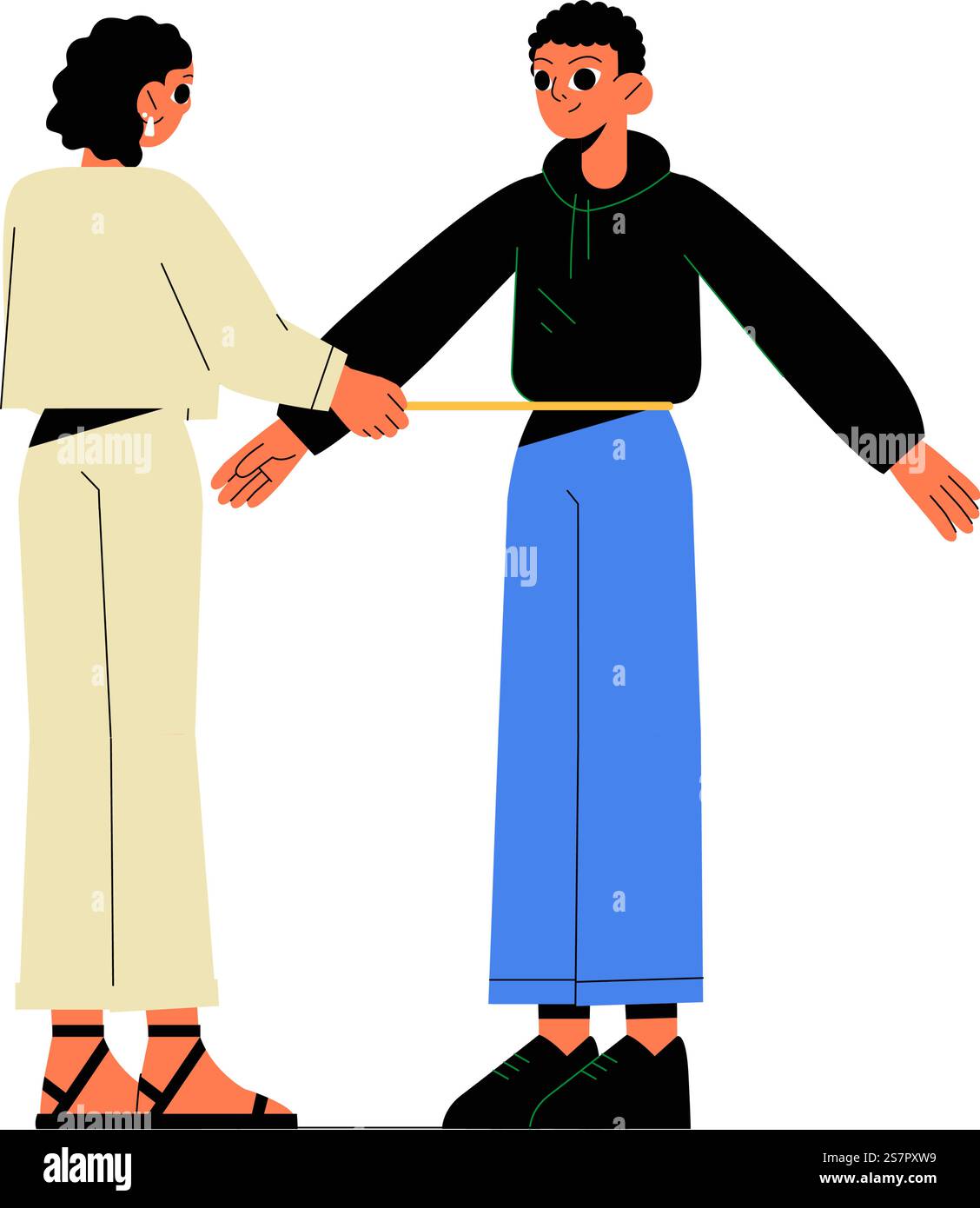 Female Tailor Measuring Male Client In Flat Vector Illustration ...