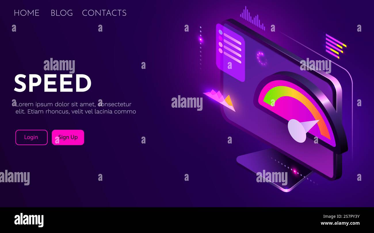 Computer speed analysis. Processor acceleration. Landing page template ...