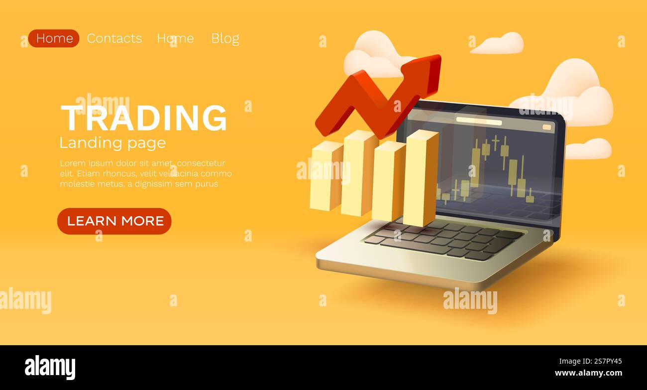 Landing page laptop trading, website banner message. Vector ...